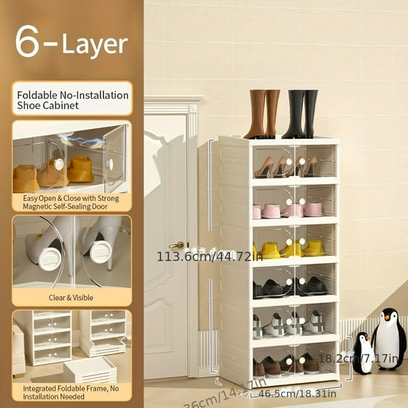 6/9-Tier Transparent Flip-Open Shoe Cabinet with Doors - Stackable PP ...