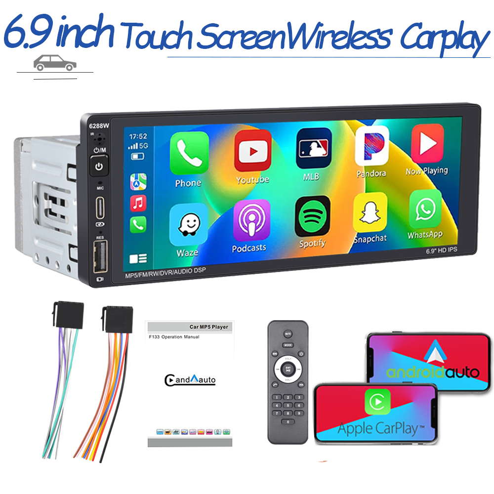 6.9 inch SIngle 1 Din Car Radio Stereo Touch Screen Carplay Android ...