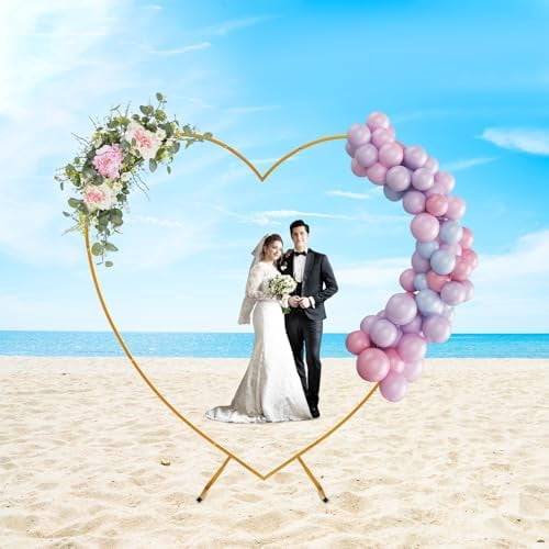 6.9FT Heart Shape Wedding Arch Gold Arch Backdrop Stand Flower Frame ...