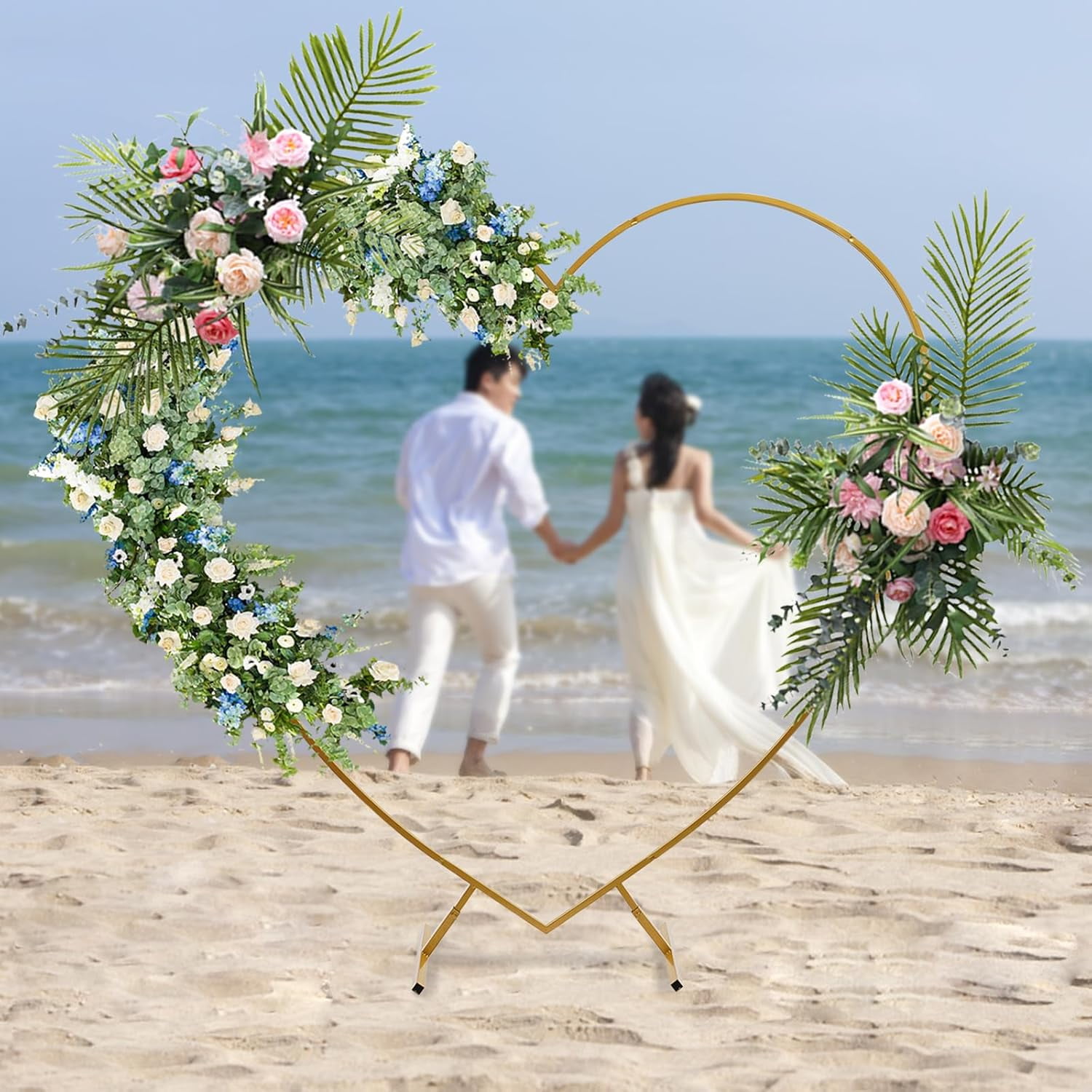 6.9FT Heart Shape Wedding Arch Gold Arch Backdrop Stand Flower Frame ...
