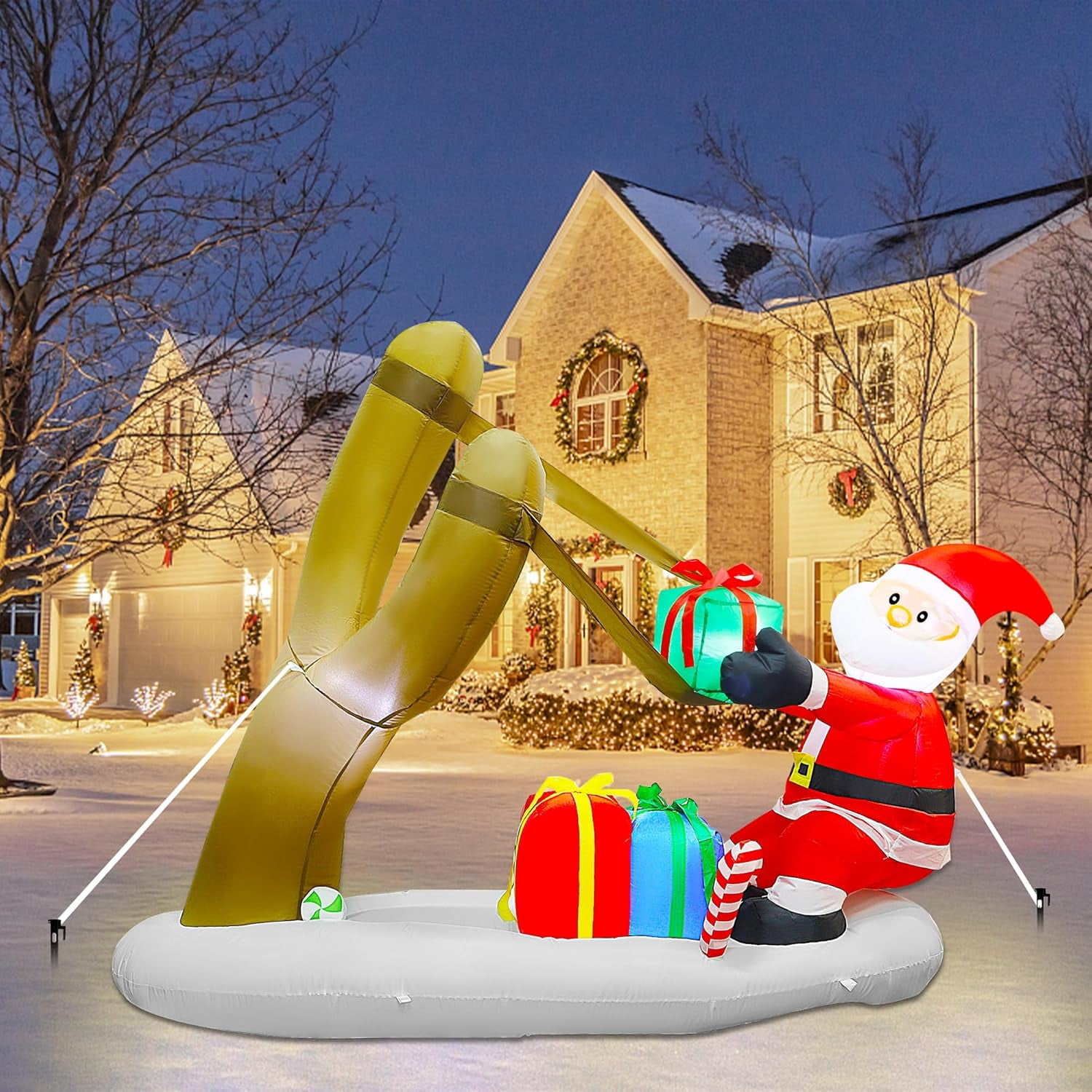 6.9FT L Christmas Inflatable Decoration, Light Up Air-Blown Santa ...