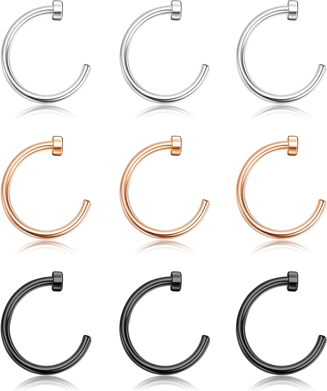 6-9PCS G23 Titanium Nose Rings Hoops 18G 20G C-Shape Fake Nose Ring Disc Hypoallergenic Lip ...