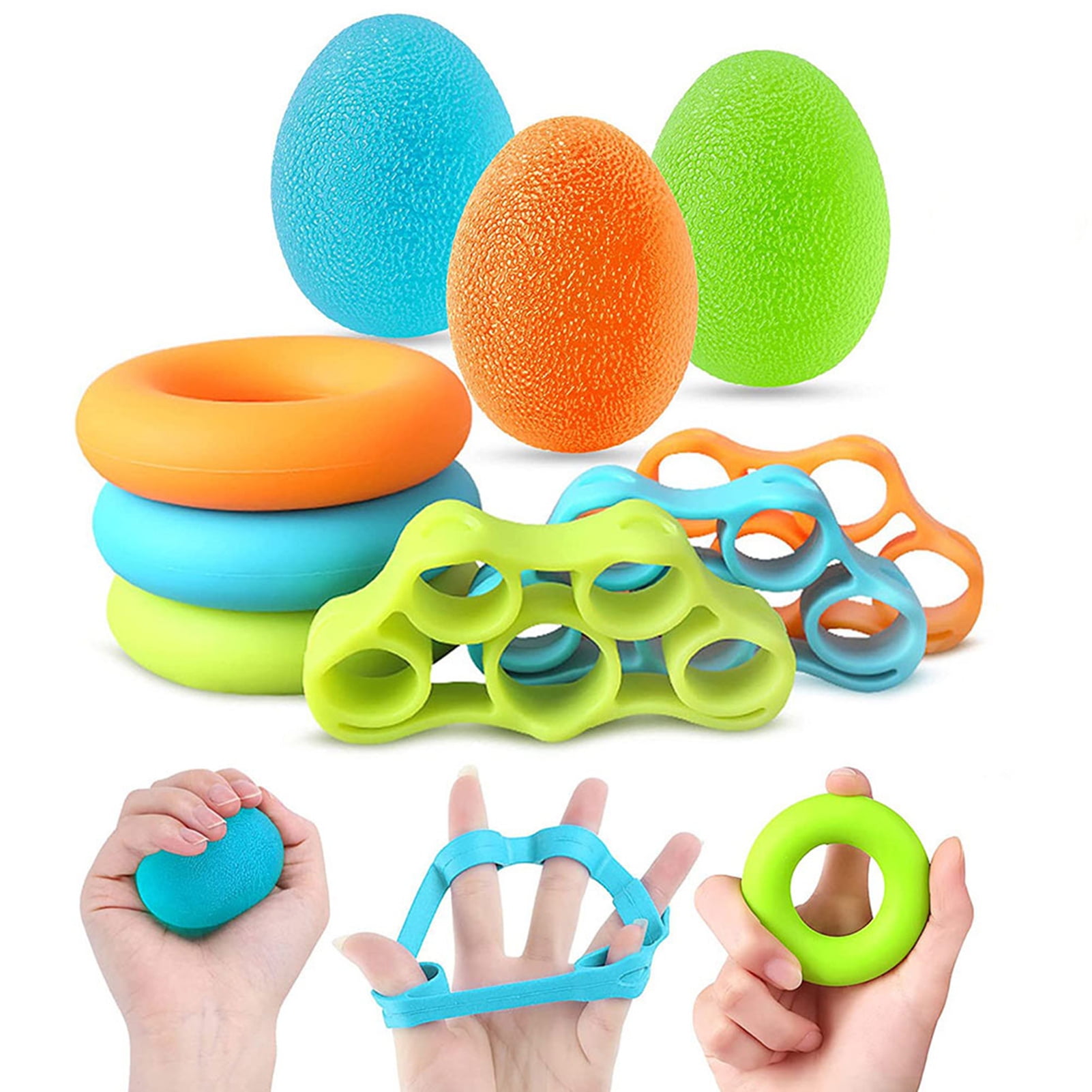 6/9Pcs Silicone Grip Strength Trainer Ring Egg Ball Finger Stretcher ...