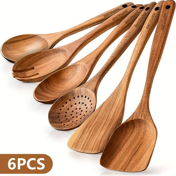 6/9pcs Wooden Spoons For Cooking - Smooth Finish Teak Wooden Utensils ...