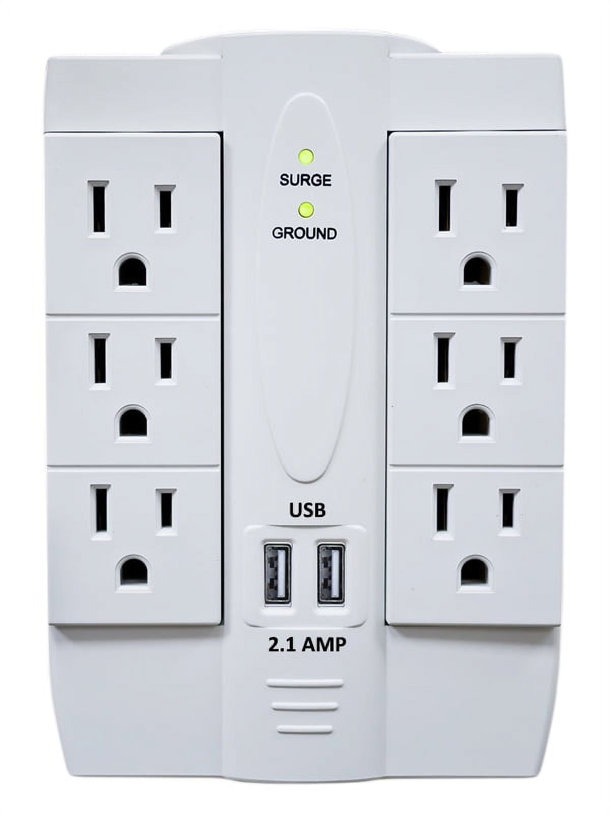 6 AC Outlet Surge Protector with 2 USB Ports, 2.1Amp Wall Charger ...