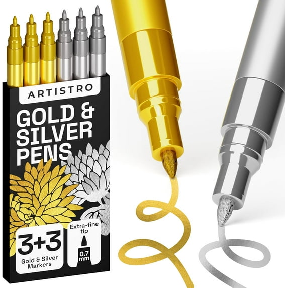 6 Acrylic Gold & Silver Paint Pens - 0.7mm Extra-Fine Markers - Great ...