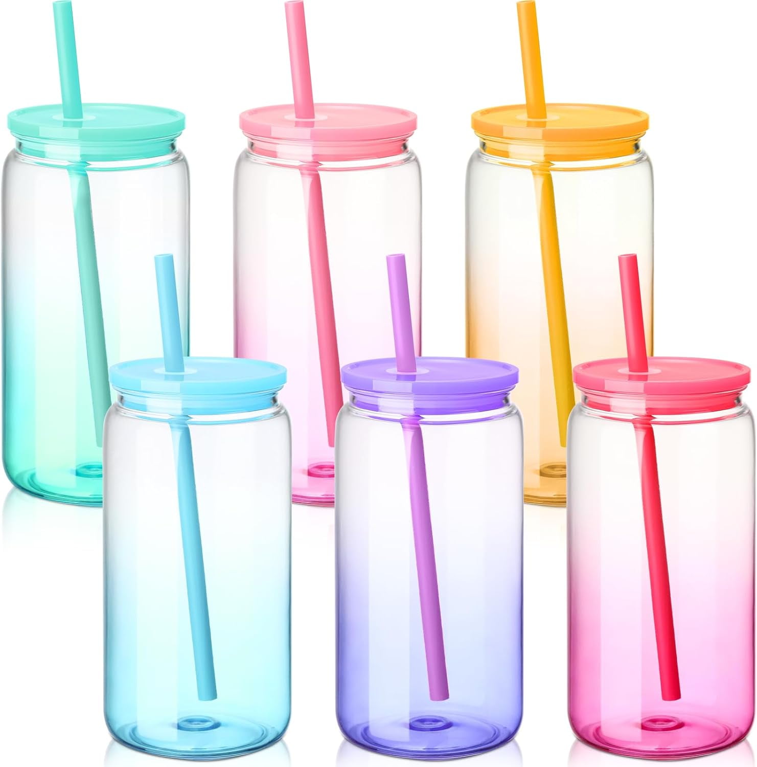 6 Acrylic Mason Jars with Lids and Straws 16 oz Drinking Plastic ...