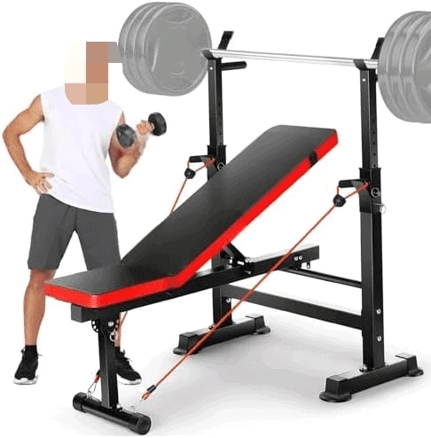 6 in Adjustable Weight Bench with Squat Rack and Removable Foot Bracket ...