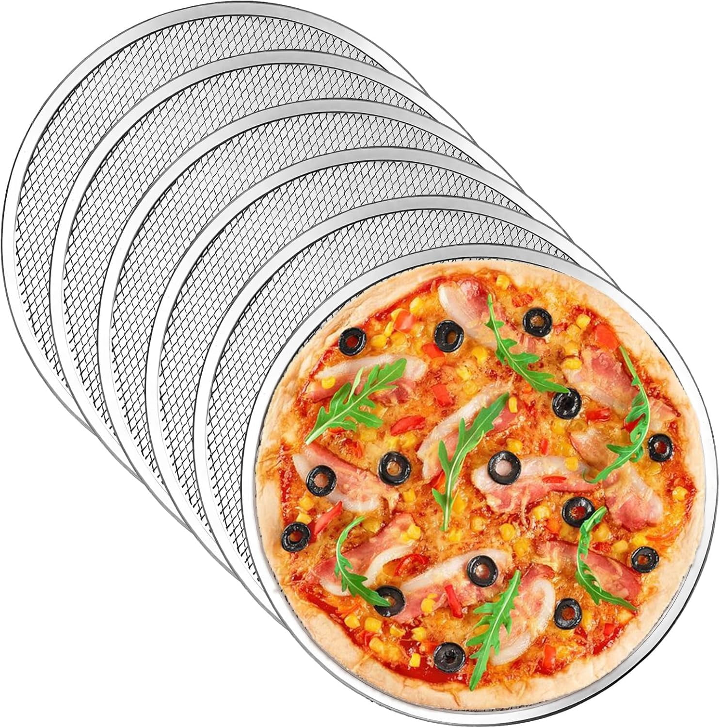 6 Aluminum Pizza Pans with Vent Holes, 12 Inches, Mesh Pizza Baking ...