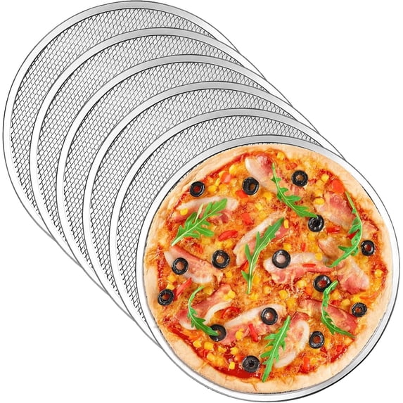 6 Aluminum Pizza Pans with Vent Holes, 12 Inches, Mesh Pizza Baking ...