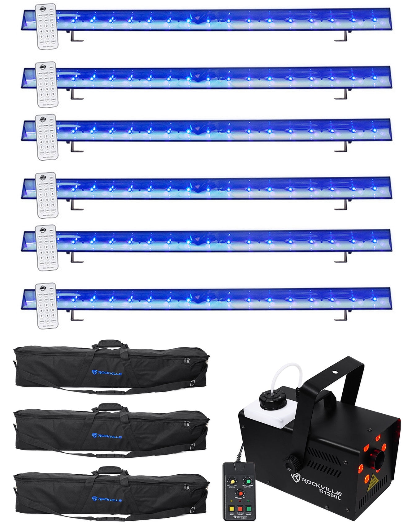 6) American DJ ADJ ECO UV BAR PLUS IR Blacklight Strobe LED Bars+Bags ...