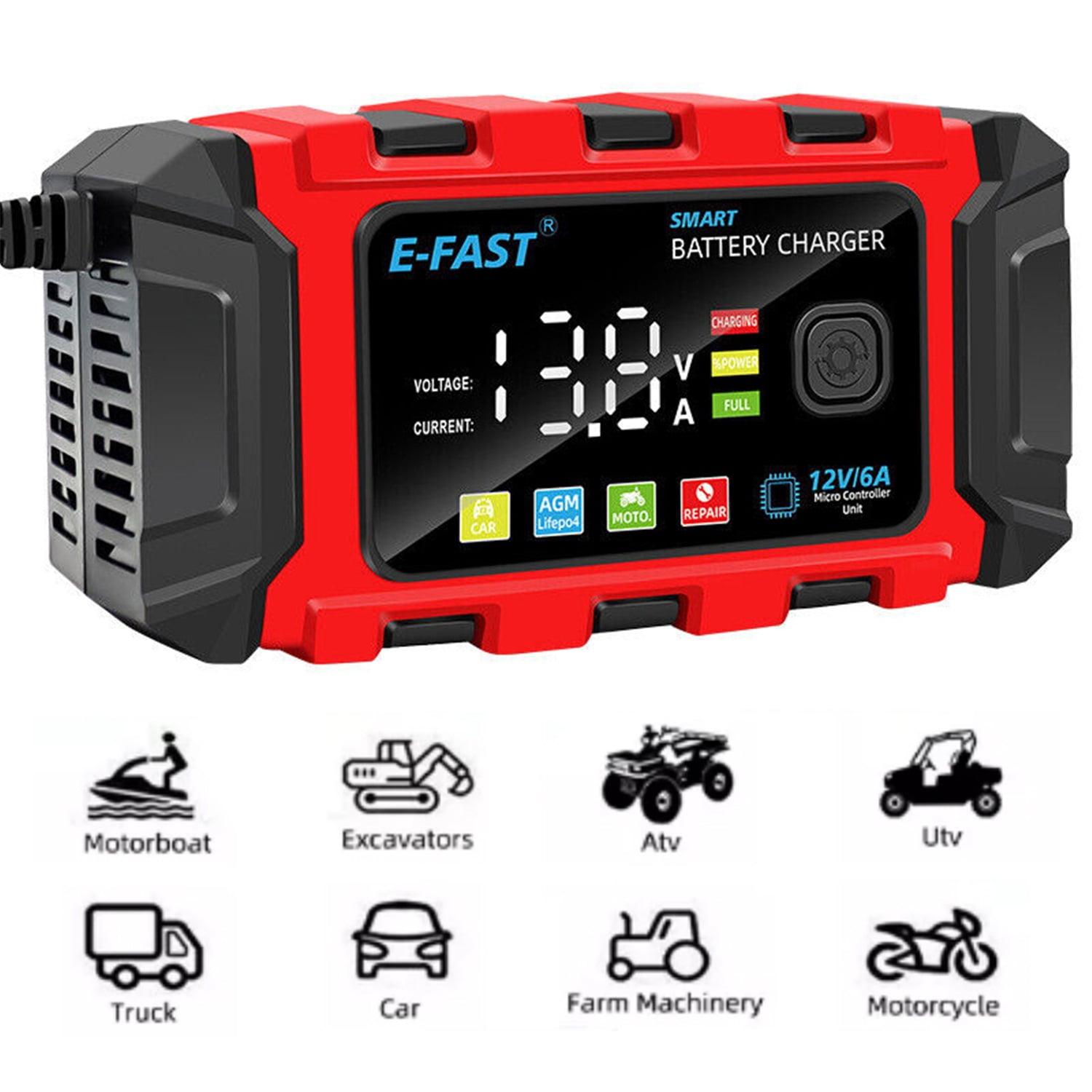 6 Amp Smart Battery Charger – 12V Auto Trickle Maintainer Desulfator ...