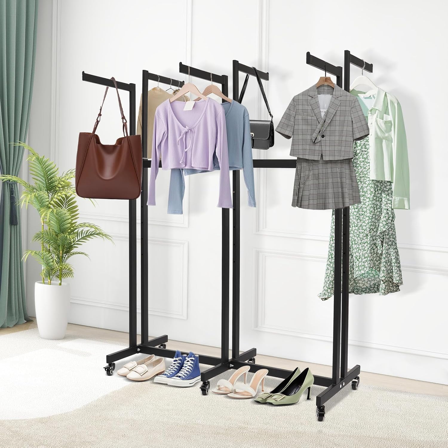 6-Arm Rolling Clothes Rack Retail Clothing Rack Garment Rack with ...