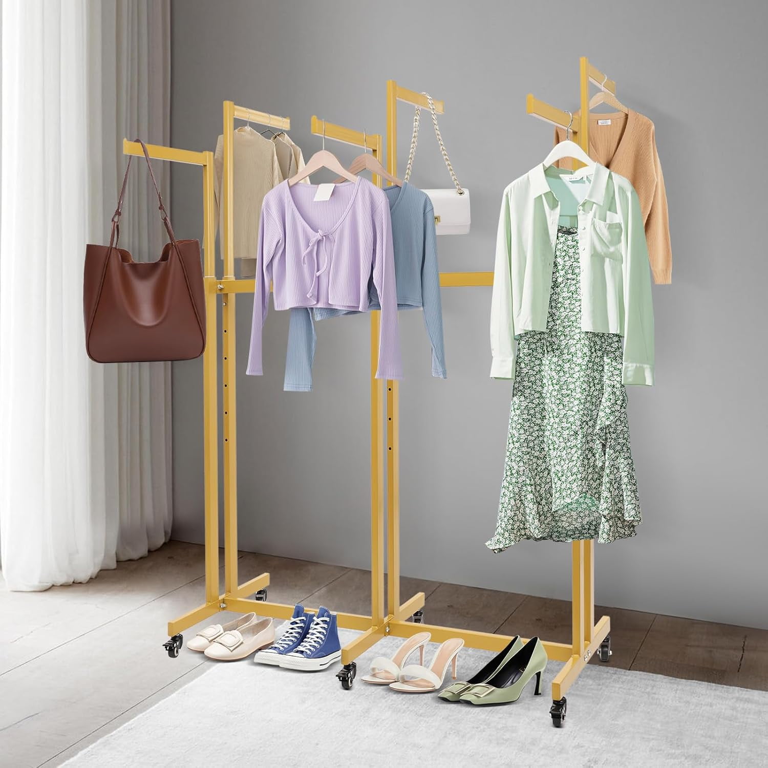 6-Arm Rolling Clothes Rack Retail Clothing Rack Garment Rack with ...