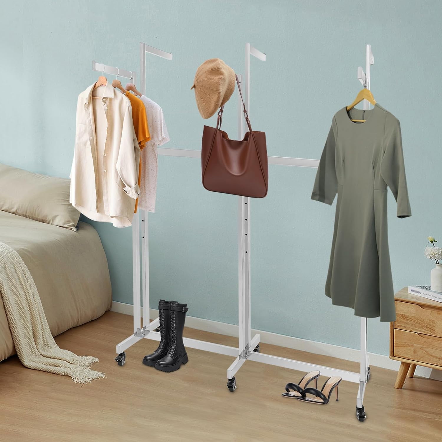 6-Arm Rolling Clothes Rack Retail Clothing Rack Garment Rack with ...