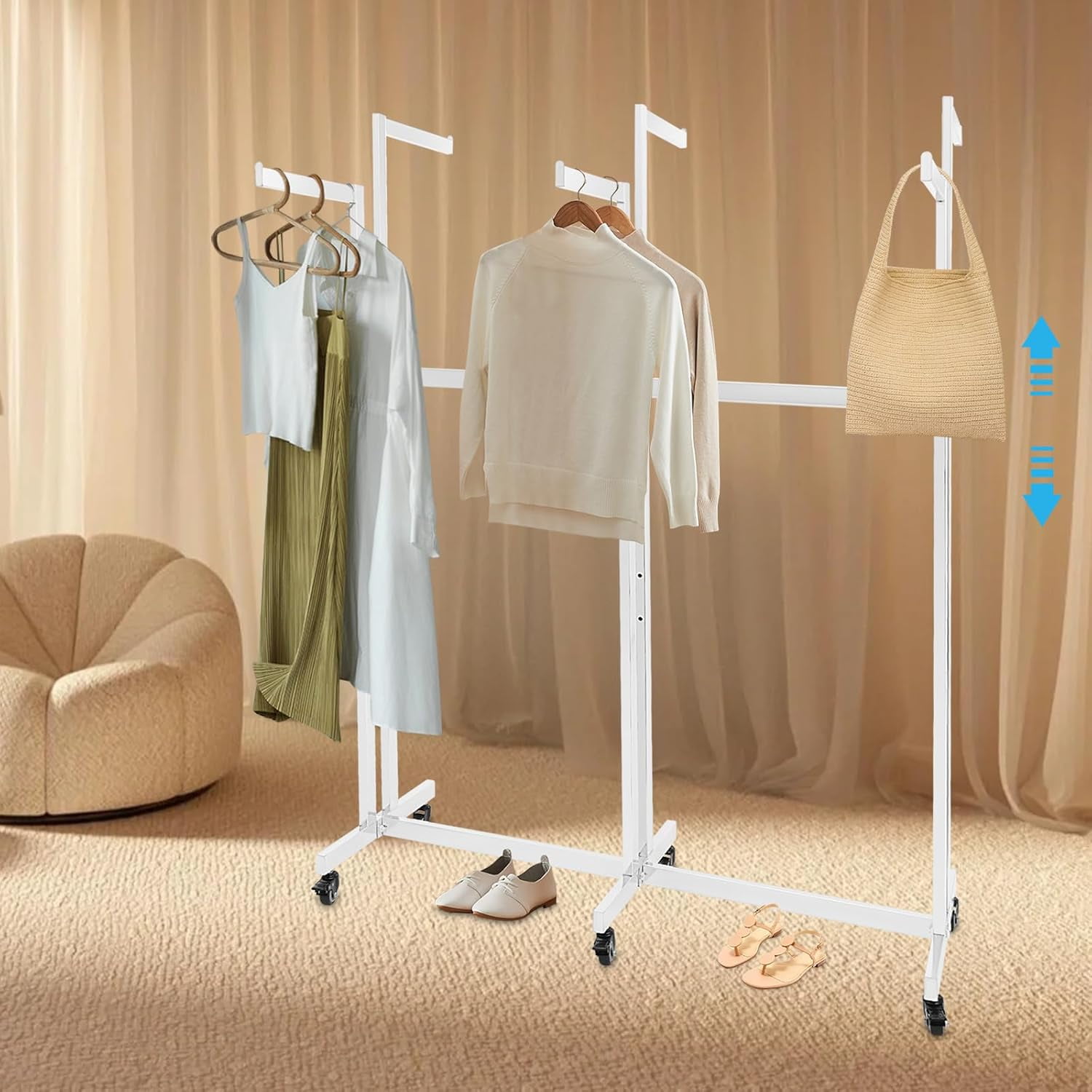 6-Arm Rolling Clothes Rack Retail Clothing Rack Garment Rack with ...