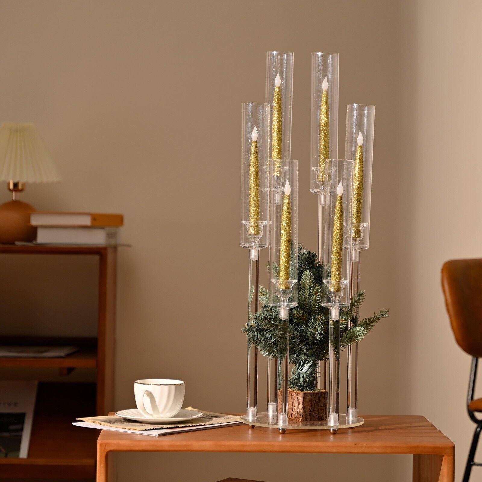 6 Arms Clear Candlestick Acrylic Candelabra Taper LED Candle Holders ...