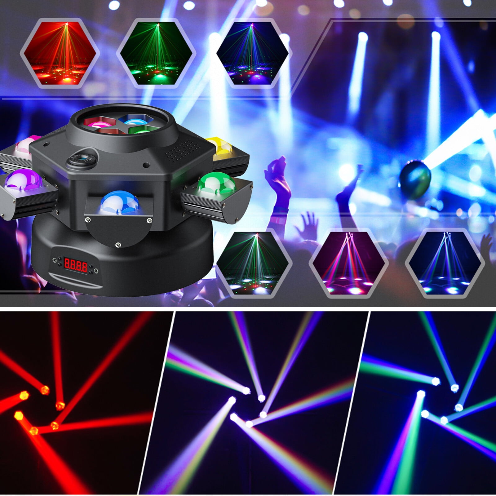 6 Arms Stage Light LED Moving Head Beam Light Bee Eye Laser DJ Disco ...