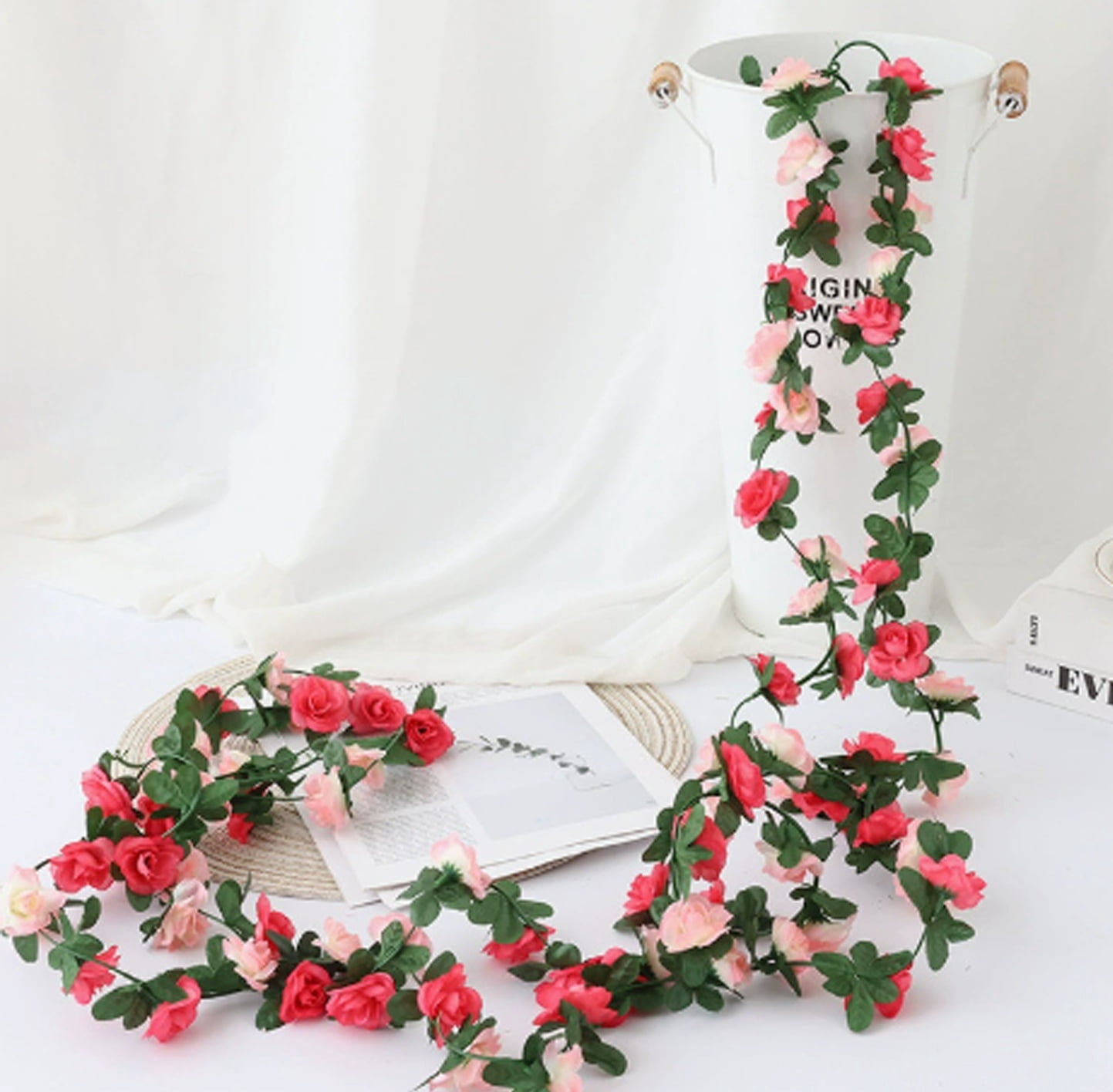 6 Artificial Rose Vines with 270 Blooms - Silk Flower Wall Hanging ...