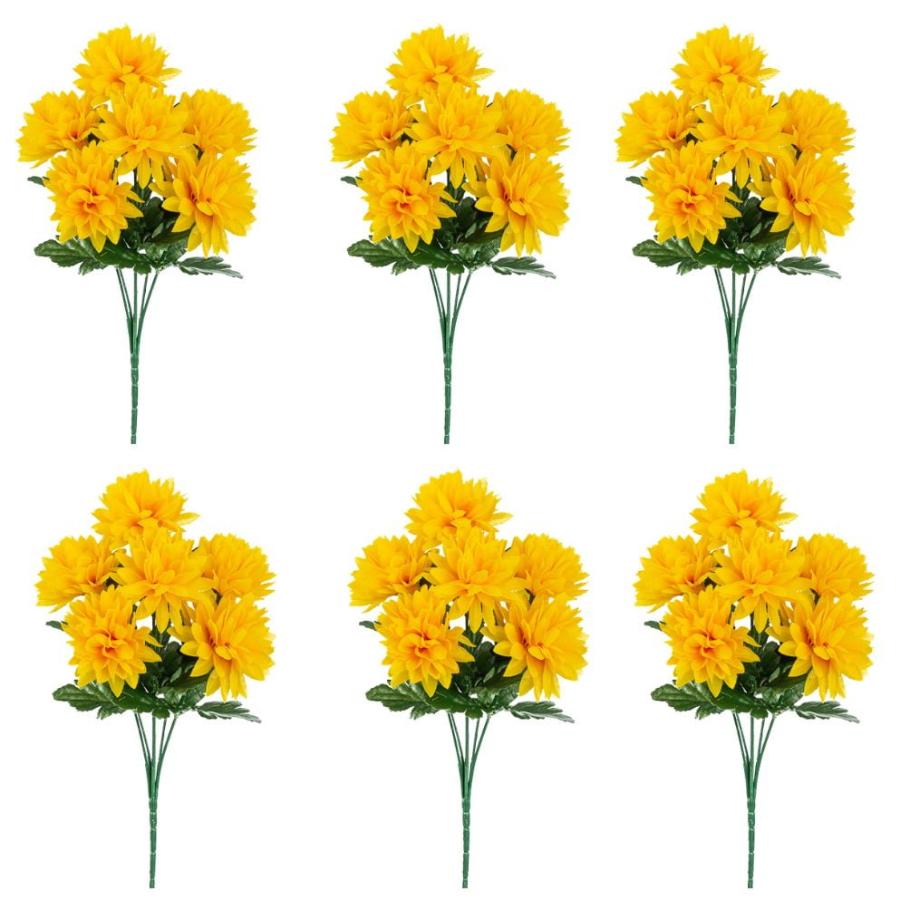 6pc Silk Yellow Mum Bushes - for Spring/Summer Floral Work - Factory ...