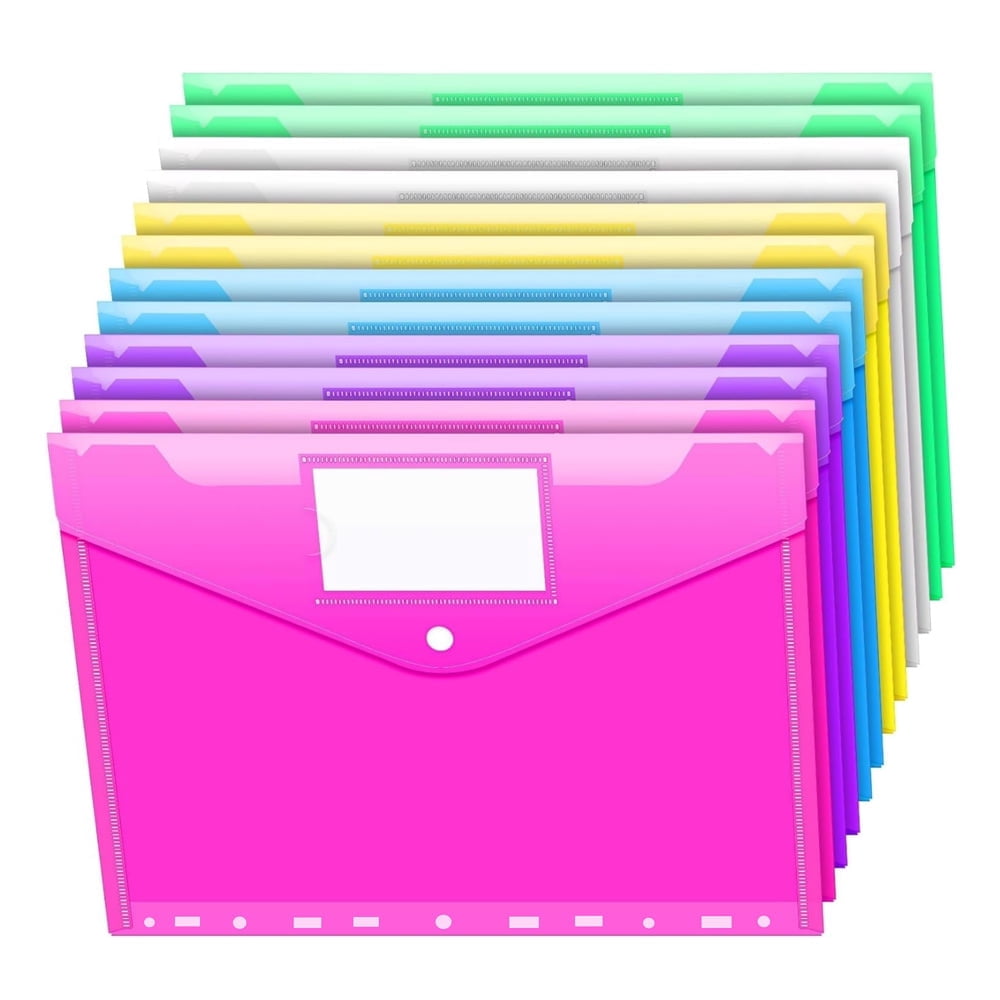 6 Assorted Color Document Folders,Plastic Binder Pocket with Snap ...