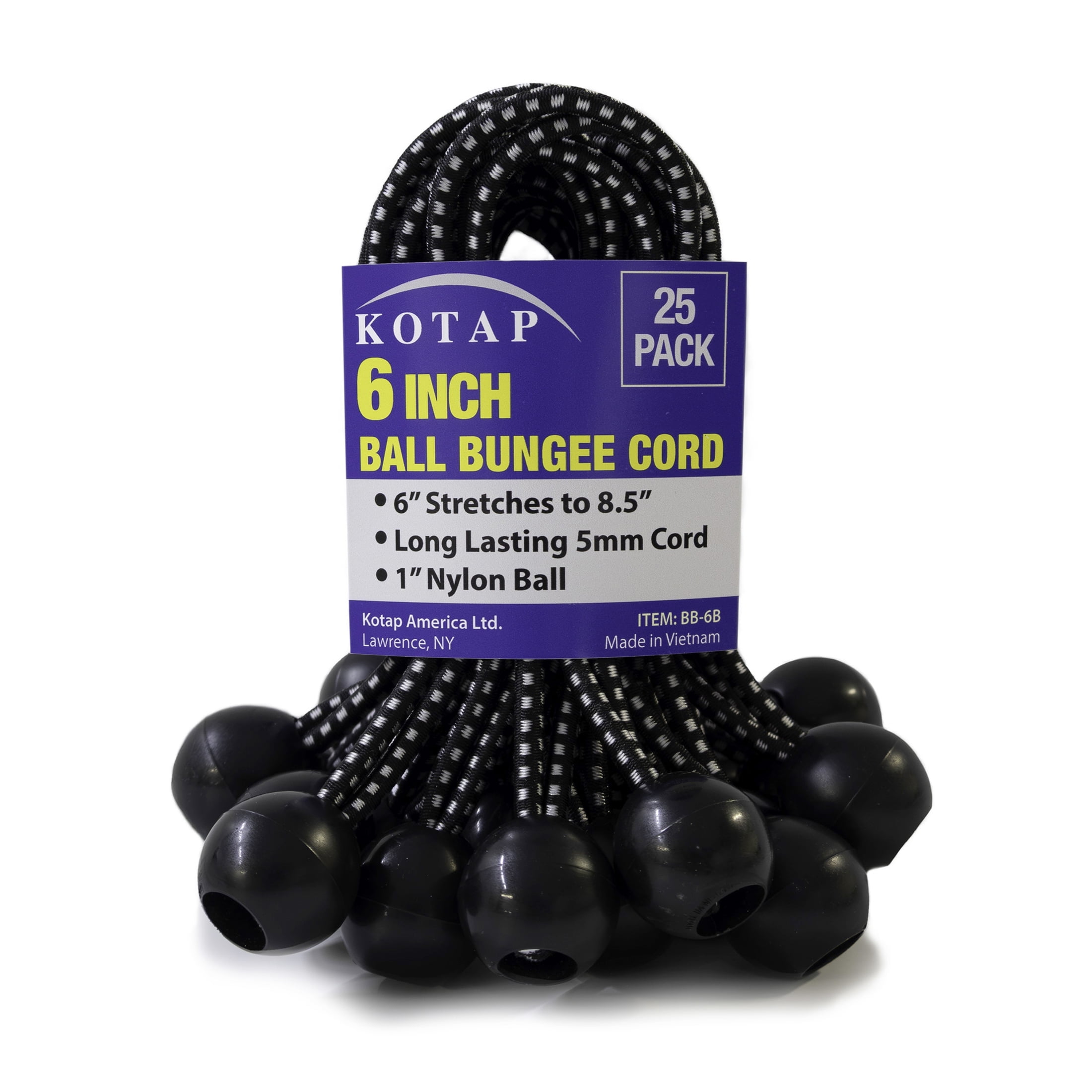 Kotap 6 Inch Black Rubber Bungee Straps With Balls, 25-Piece Pack ...