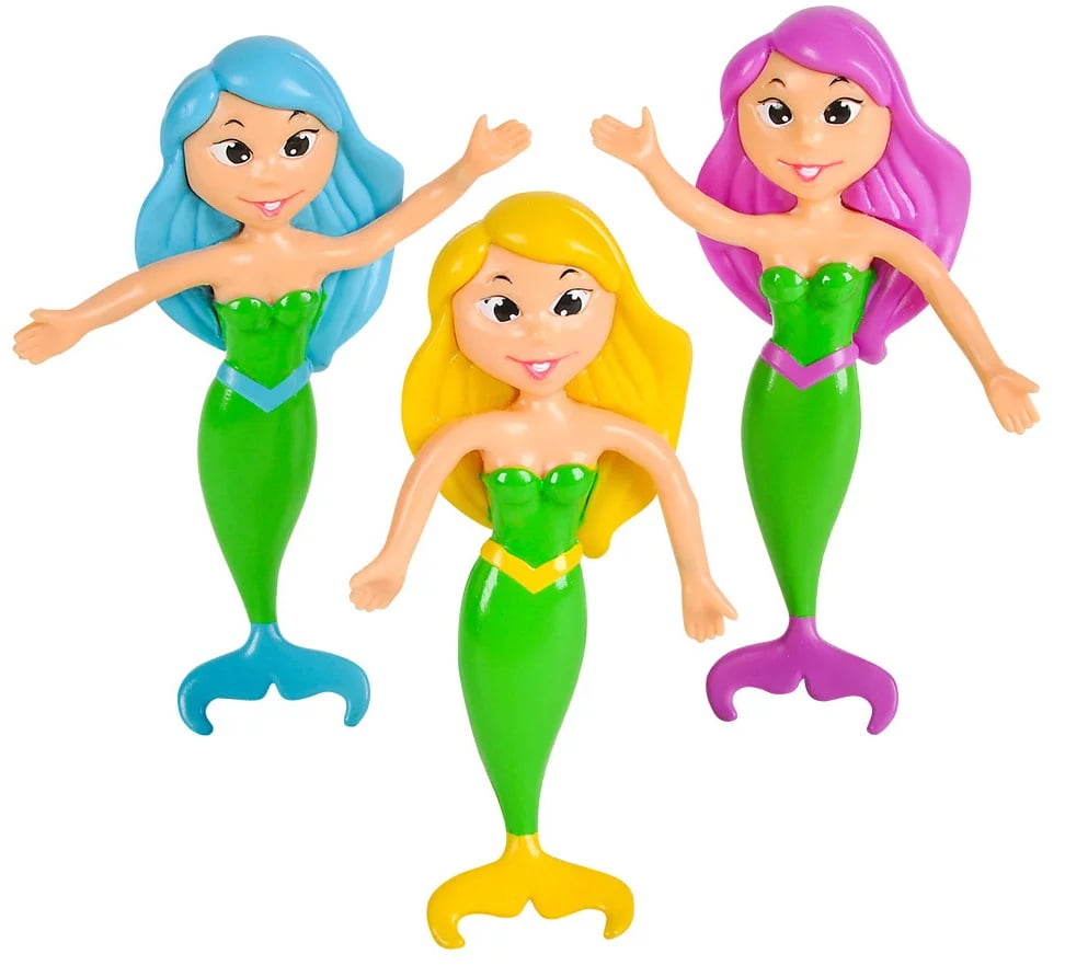 6 Bendable Mermaids (4") Flexible Rubber. Great for Party Favor, Cake ...