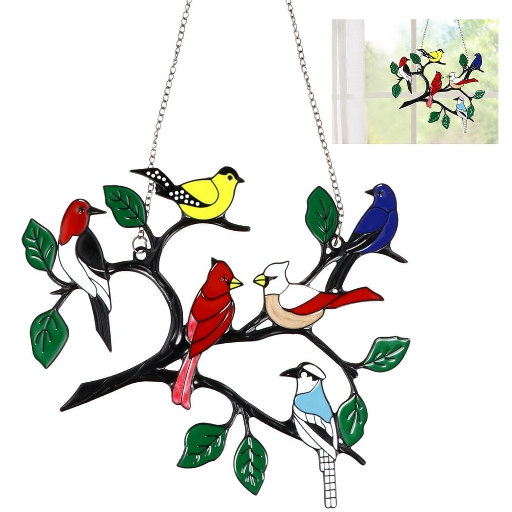 6-Bird Metal Stained Window Hangings, Multicolor Cardinal Hanging ...