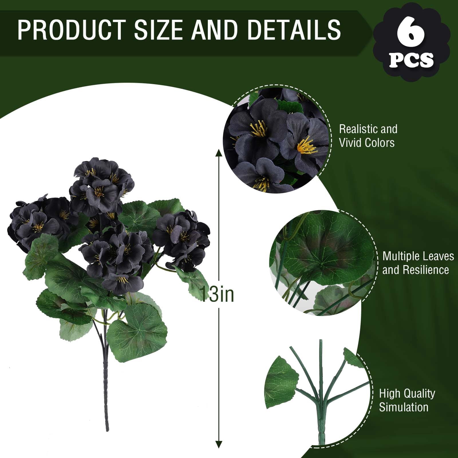 6 Black Artificial Geranium Flowers UV Resistant Silk Outdoor Indoor ...