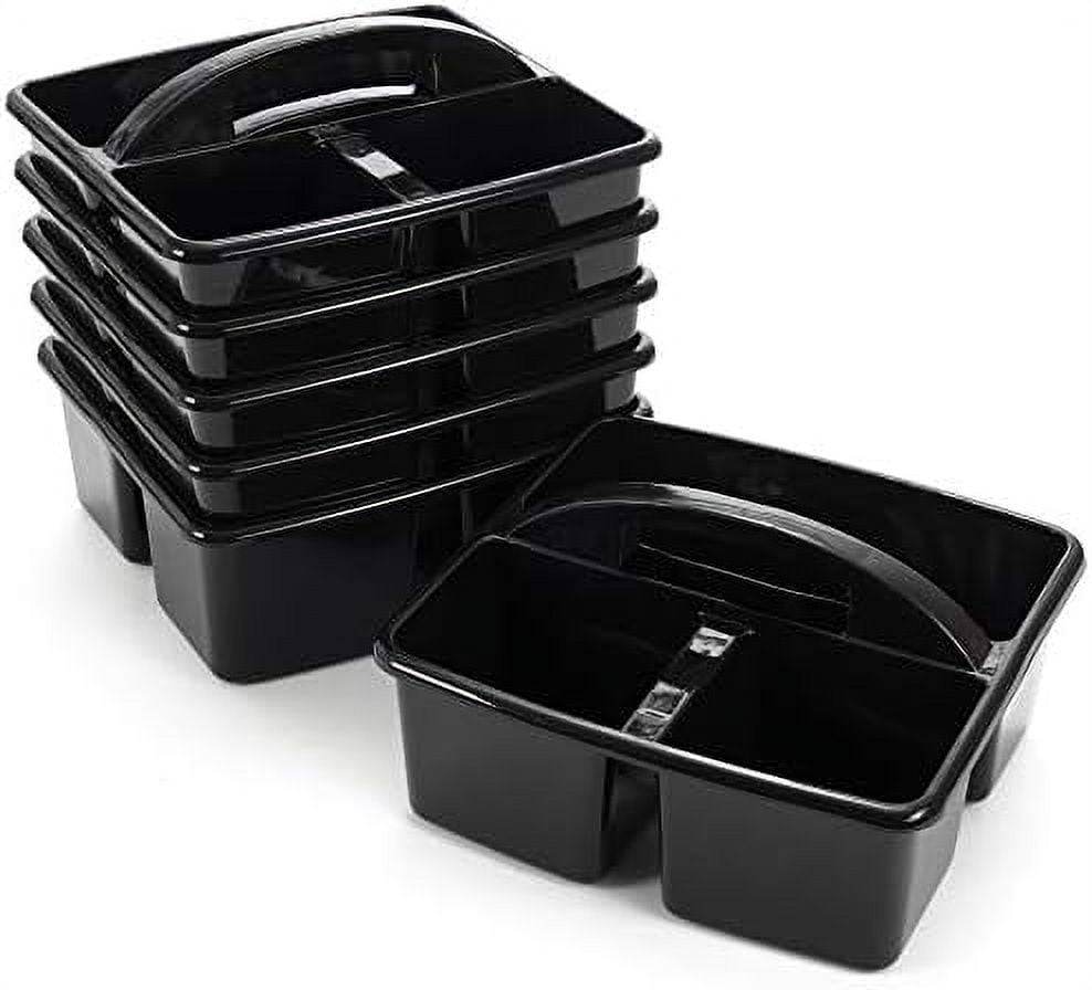 6 Black Storage Caddies - Bulk Stackable Plastic Bins with 3 ...