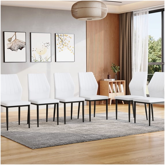 6 Black & White Modern Dining Chairs Set with Ergonomic Back Support ...