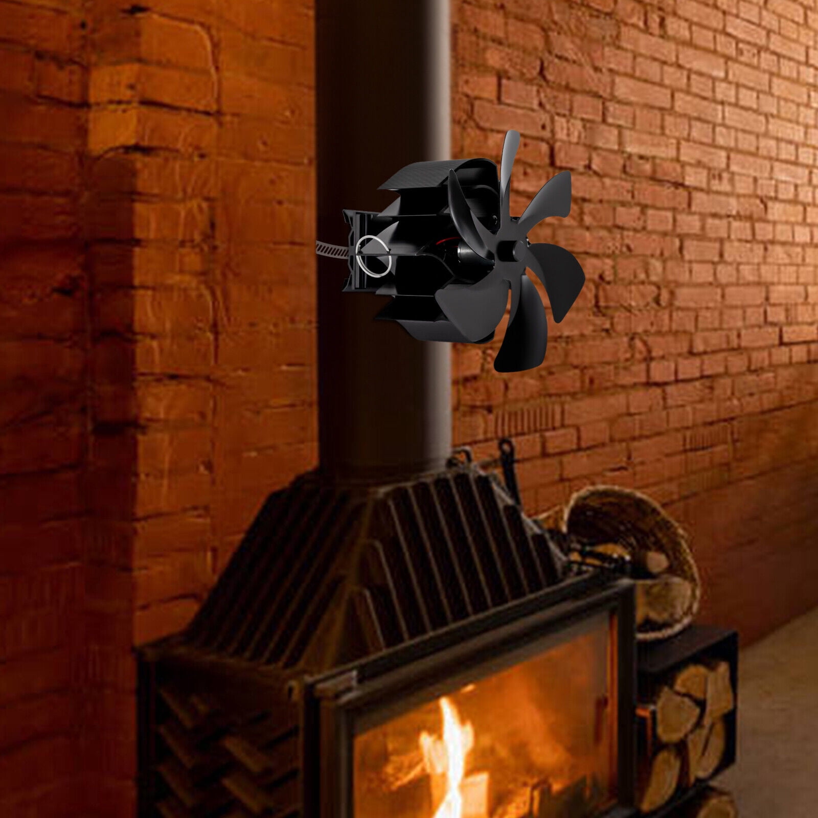 6-Blade Flue Pipe Stove Fan Fireplace Wood Burning Heat Powered Stove ...