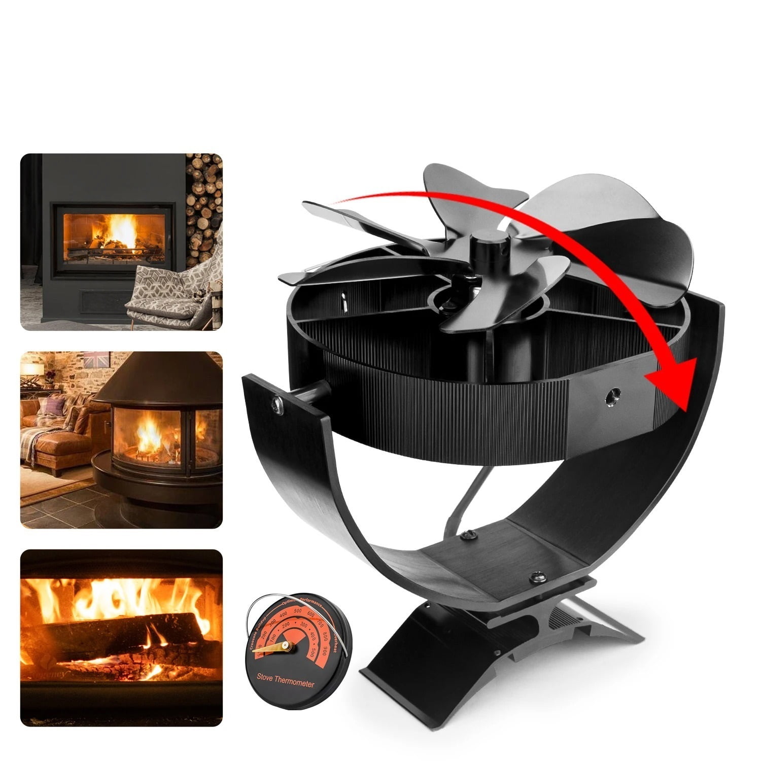 6 Blades Heat Powered Fireplace Fan Log Wood Burner Eco-fan Quiet ...