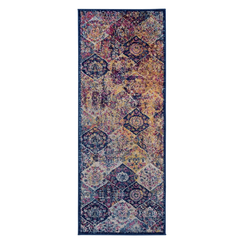 6' Blue and Orange Moroccan Power Loom Runner Rug - Walmart.com