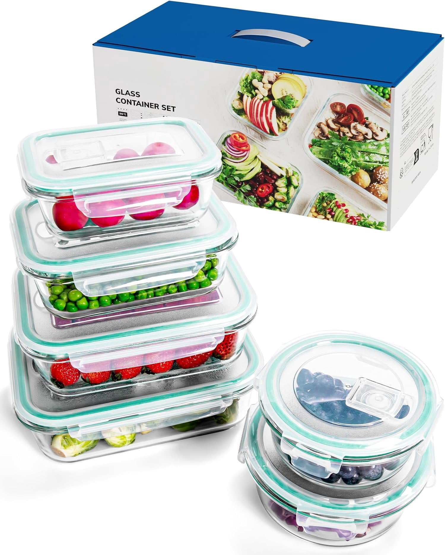 6- Borosilicate Glass Storage Containers Set with Airtight - Oven ...