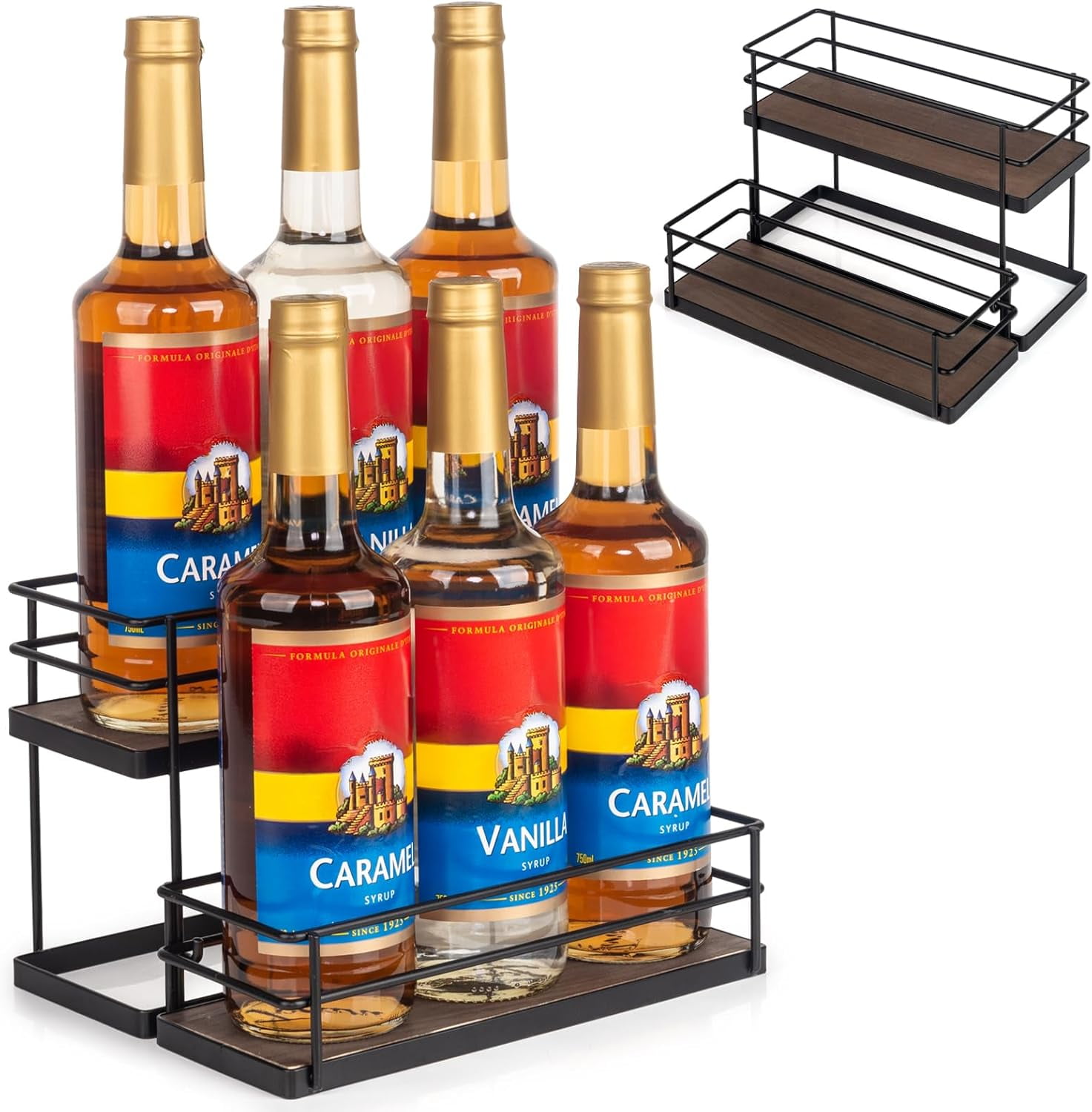 6 Bottle Capacity Coffee Syrup Organizer 2 Tier Coffee Syrup Stand ...