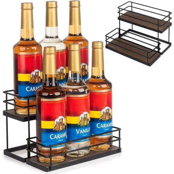 6 Bottle Capacity Coffee Syrup Organizer 2 Tier Coffee Syrup Stand ...