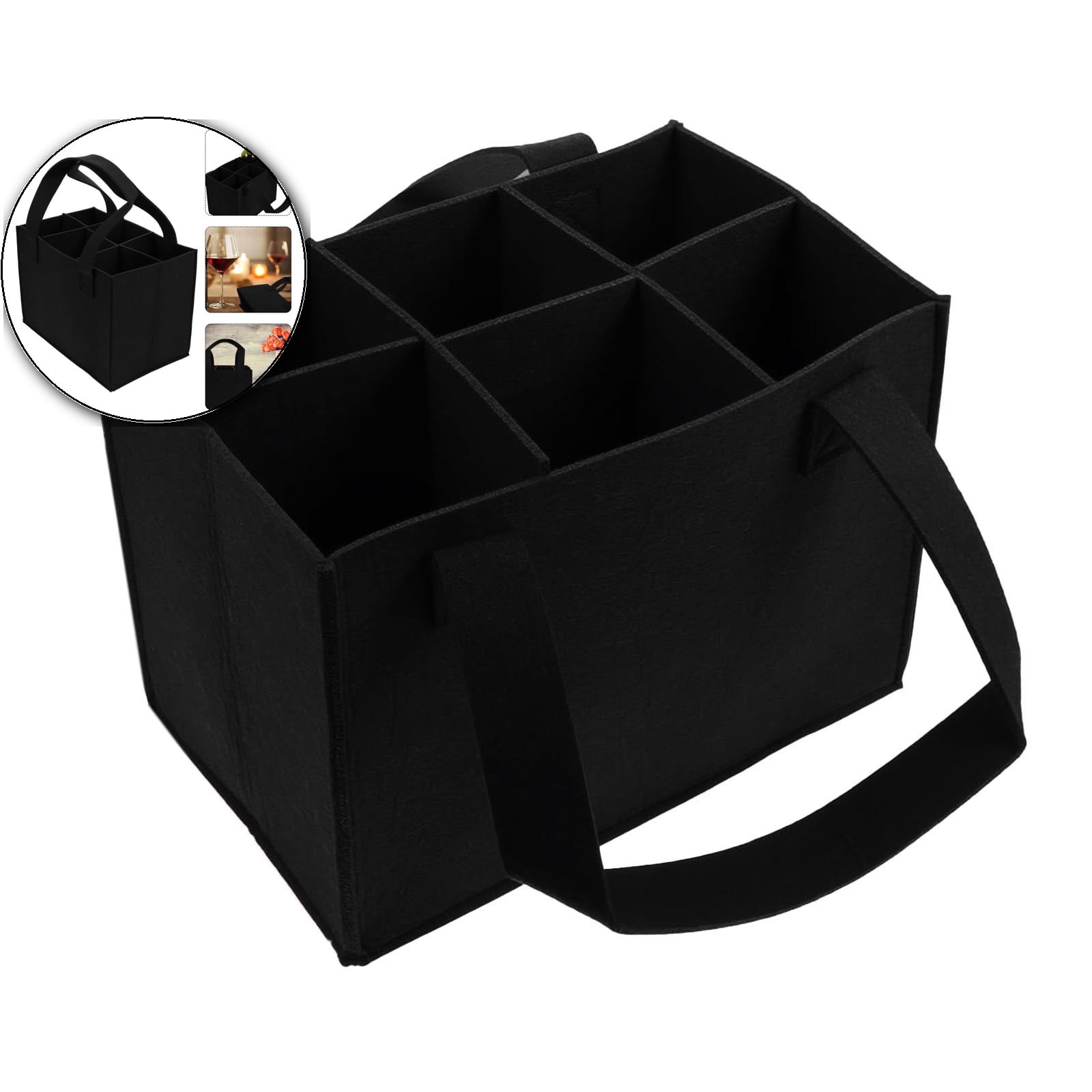 6 Bottle Wine Carrier with Divider Felt Wine Storage Tote Bag, Portable ...