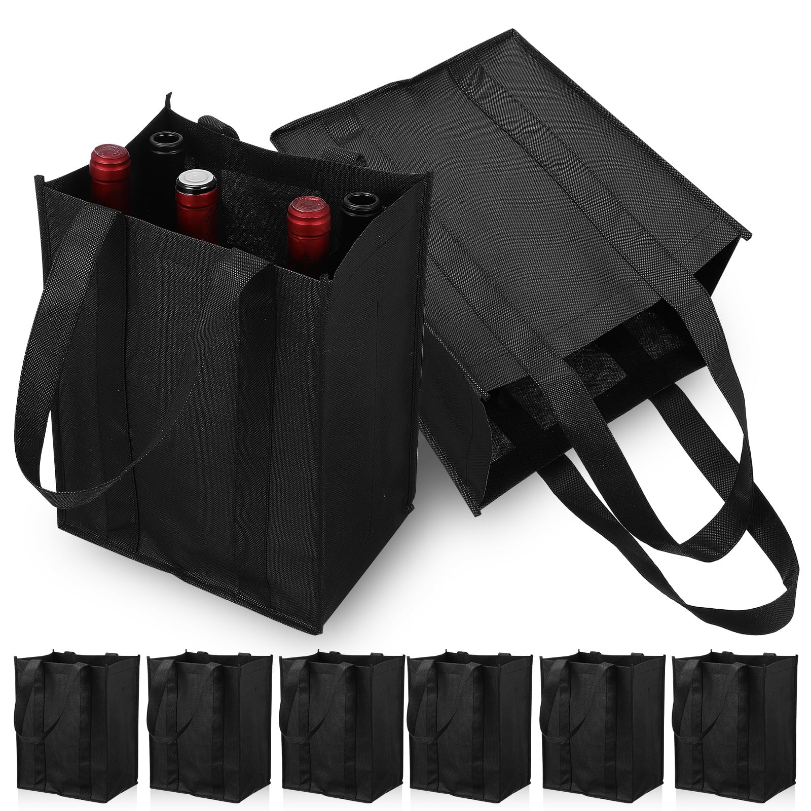 6 Bottle Wine Tote Carrier: Reusable Grocery Bags for Liquor, Champagne ...