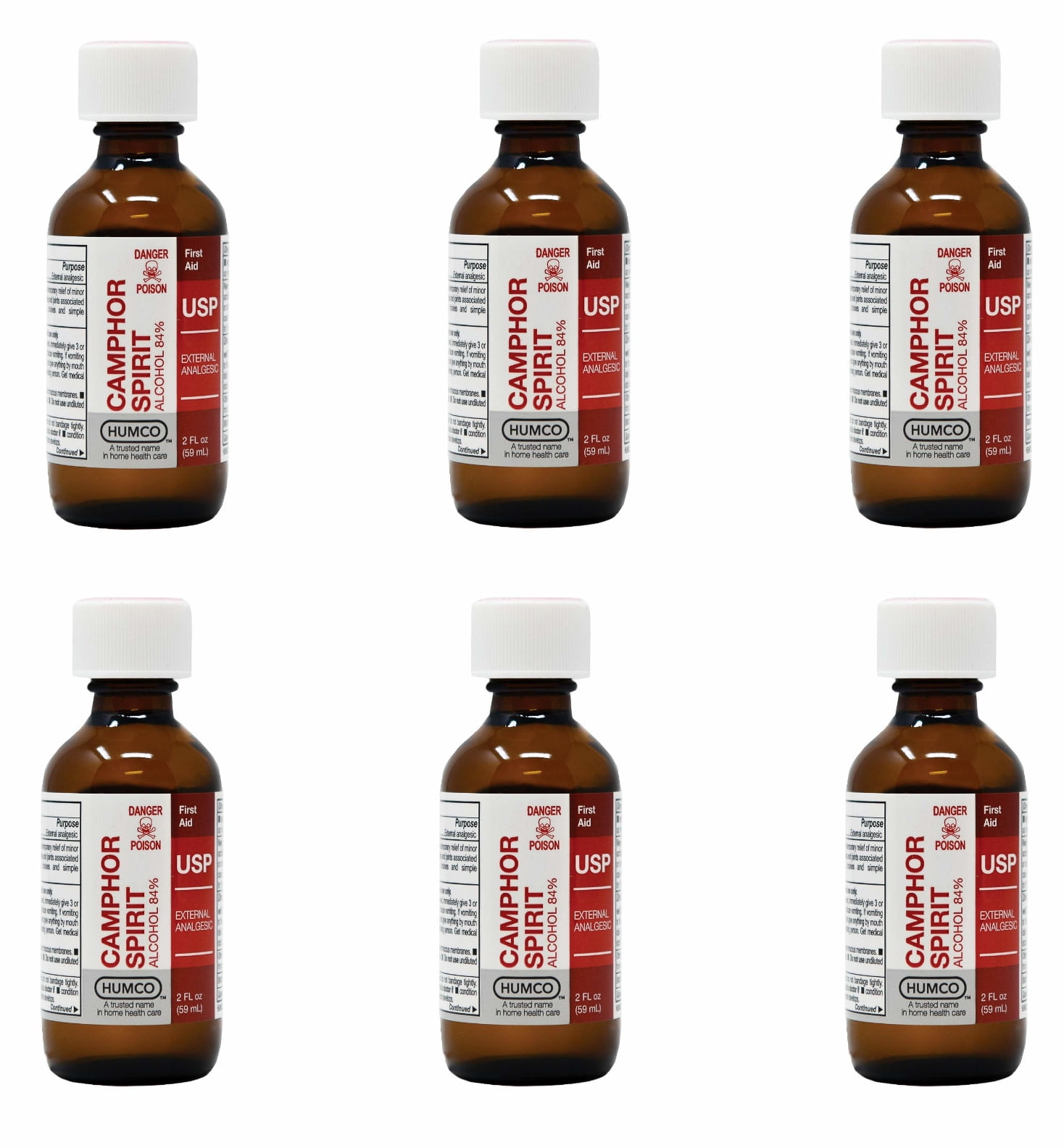 6 Bottles CAMPHOR SPIRIT Humco temporary relief of minor aches 2 OZ ...