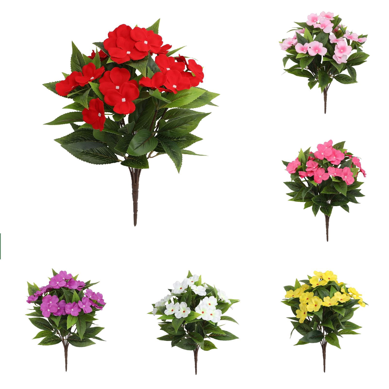 6 Branches Artificial Impatiens Flowers for Outdoors - Faux Bushes Rose ...