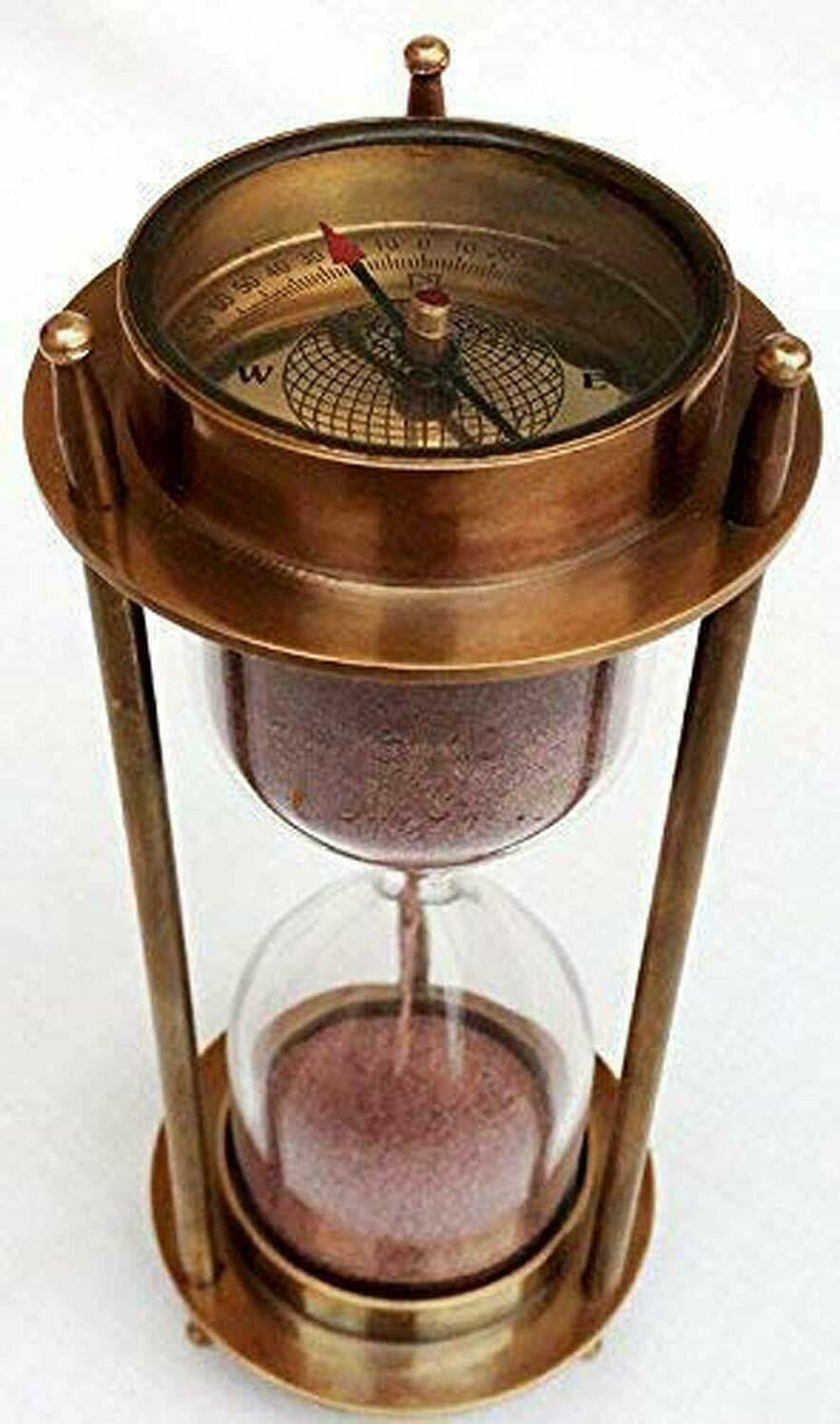 6'' Brass Sand Timer Nautical Antique Hourglass Marine Compass Table ...