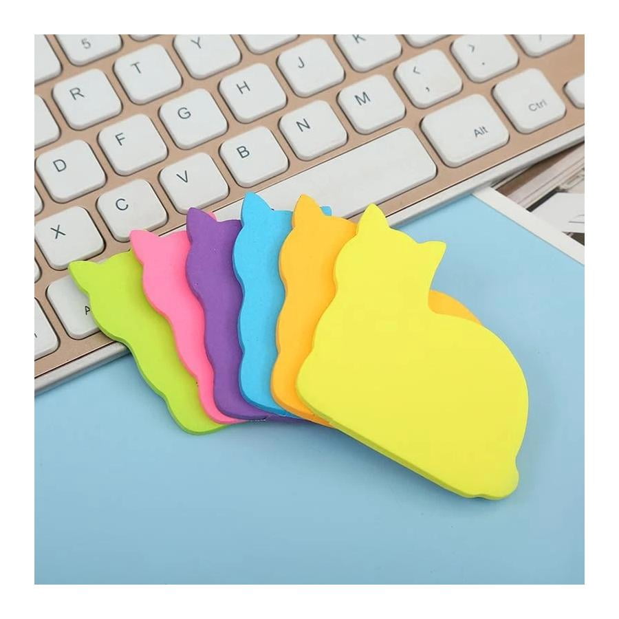 6 Bright Color Kawaii Sticky Notes for Cats Lover, 6Pack Cute Cat ...