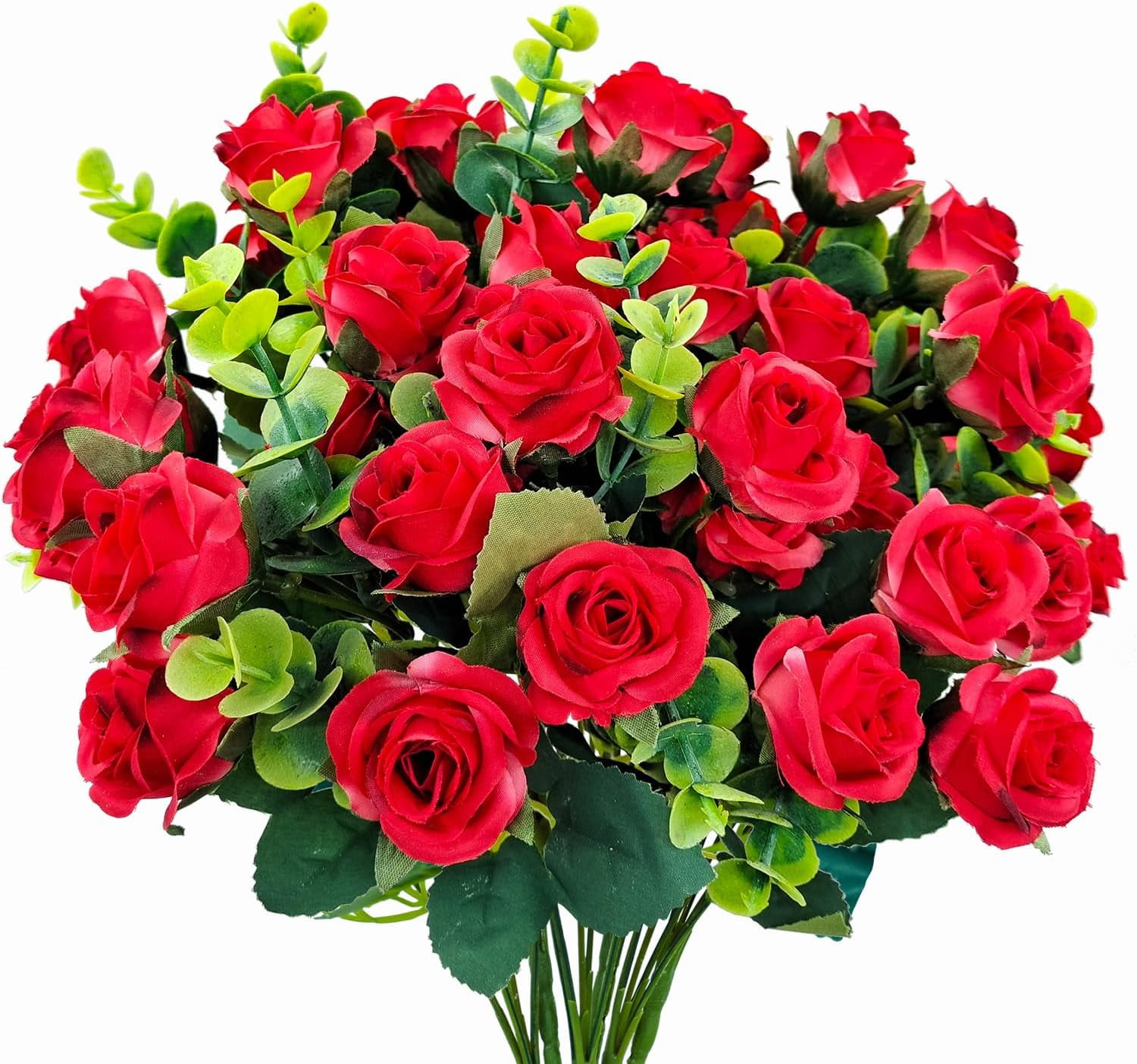 6 Bundles 6Heads Artificial Silk Rose Flowers with Fake Eucalyptus ...