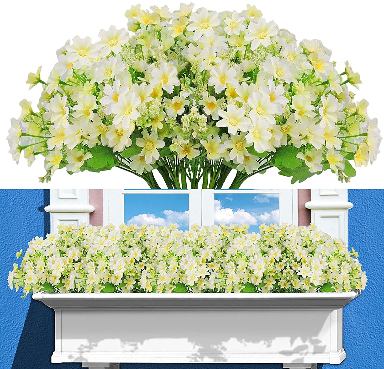 6 Bundles Artificial Fake Daisy Flowers Outdoor Decoration, UV ...