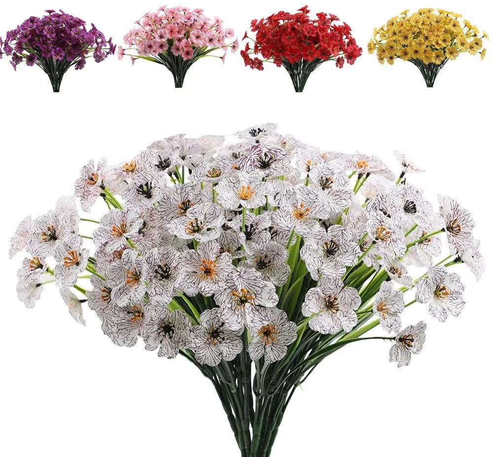 6 Bundles Artificial Fake Flowers, Plastic Silk Violets Flowers Outdoor ...