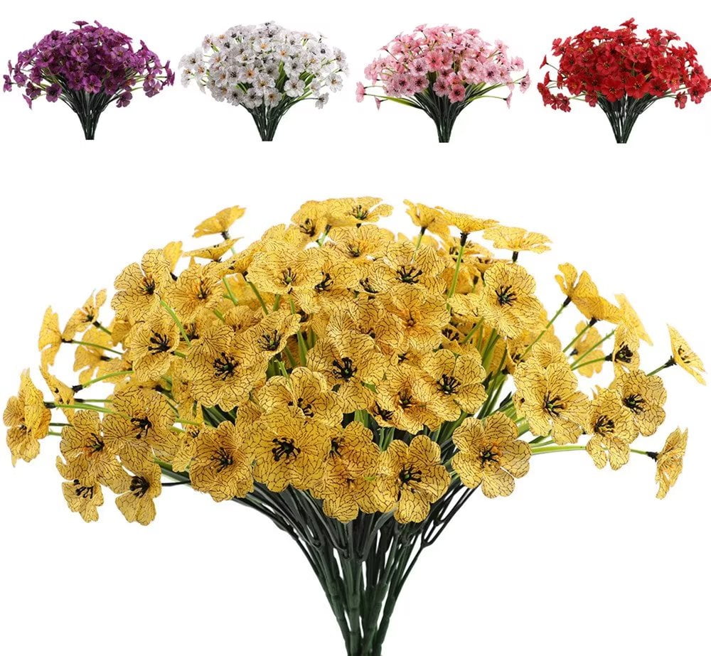 6 Bundles Artificial Fake Flowers, Plastic Silk Violets Flowers Outdoor ...