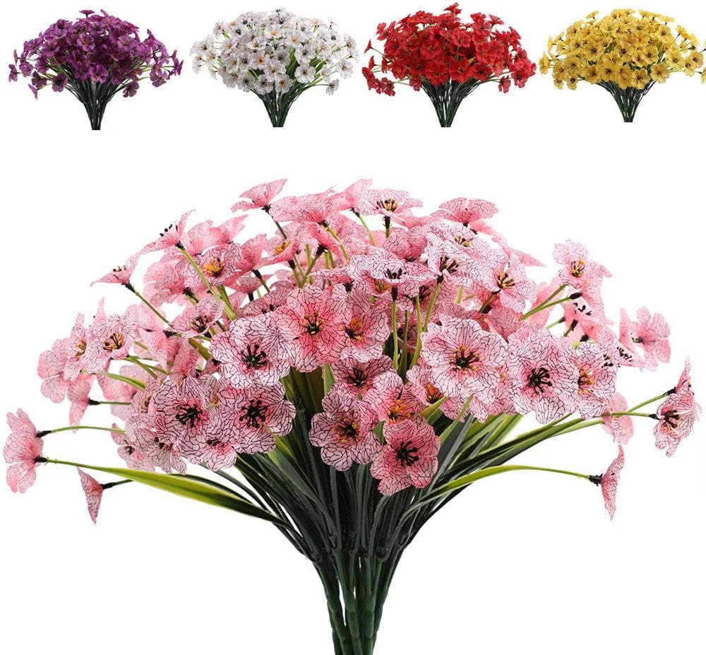 6 Bundles Artificial Fake Flowers, Plastic Silk Violets Flowers Outdoor ...