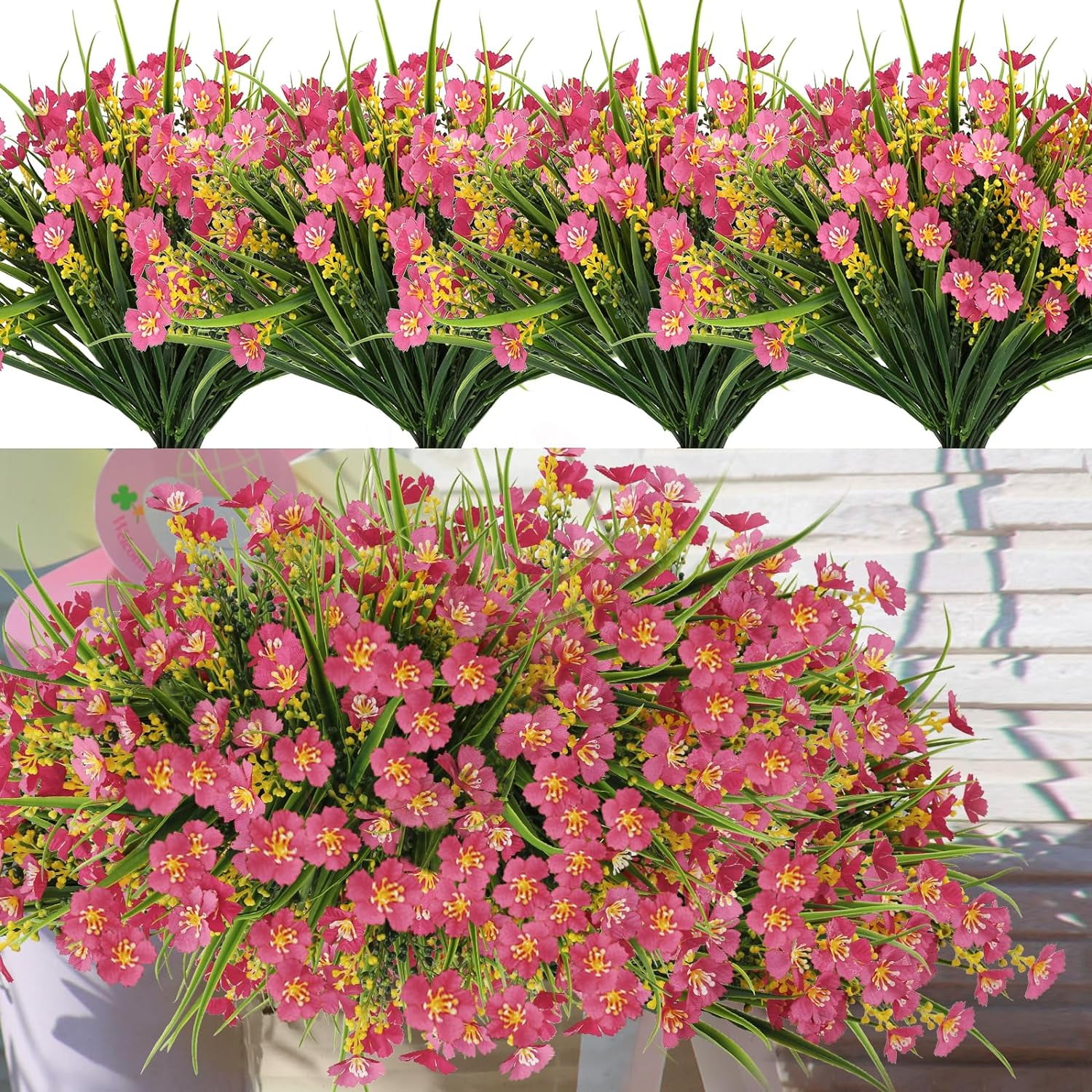 6 Bundles Artificial Fake Flowers, UV Resistant White Summer Flowers ...