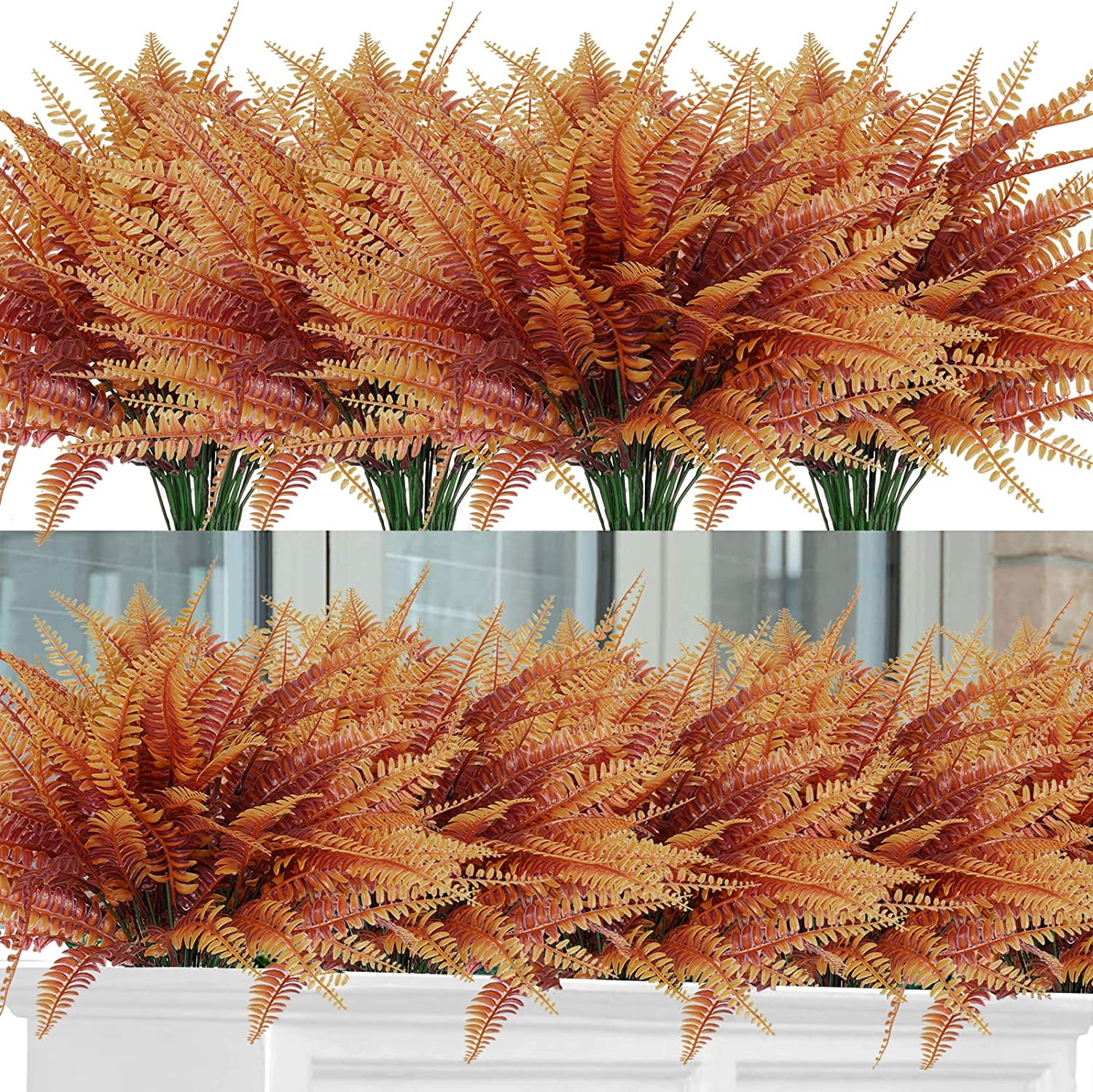 6 Bundles Artificial Fall Flowers Plastic Boston Fern Greenery Stems ...